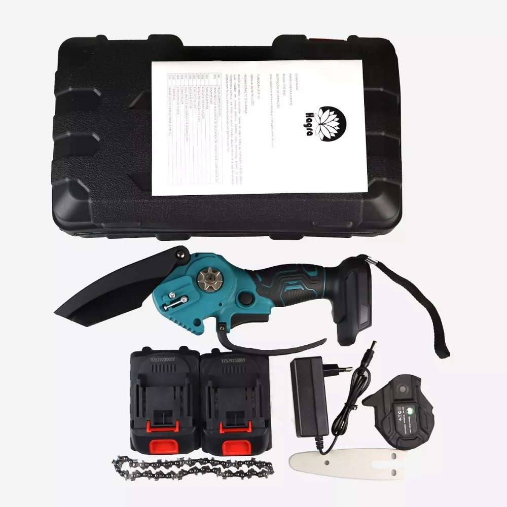 Mini Motosserra Elétrica Portátil Hagra 2 Baterias 21V Maleta Bivolt ...