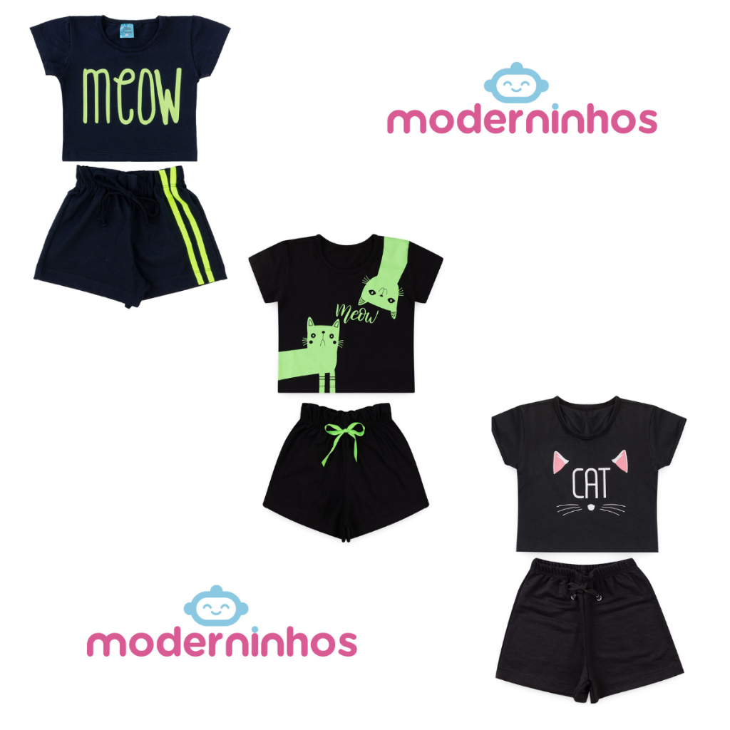 KIT MEOW - Moderninhos - Tamanho 2 ao 14 - Promoção - Leve 3 Conjuntos ...
