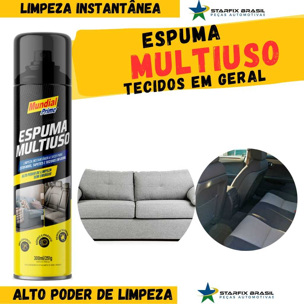 Espuma Multiuso limpeza automotiva estofado a seco 300Ml Mundial Prime | Shopee Brasil
