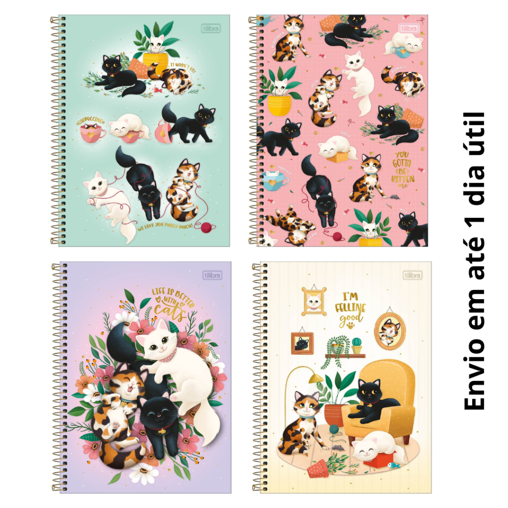 CADERNO UNIVERSITÁRIO 1M PURRFECT CATS 80FLS TILIBRA | Shopee Brasil