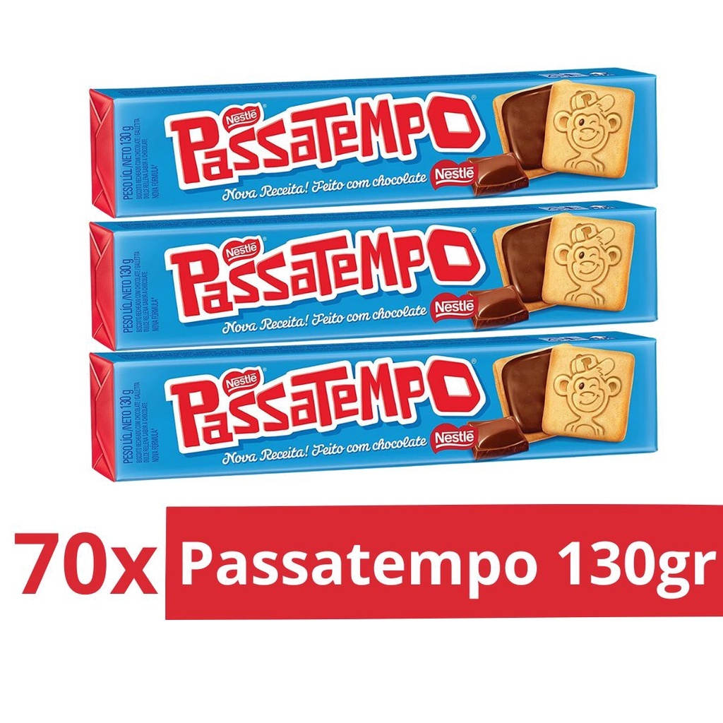 Biscoito PASSATEMPO recheado chocolate - CX com 70 Un | Shopee Brasil