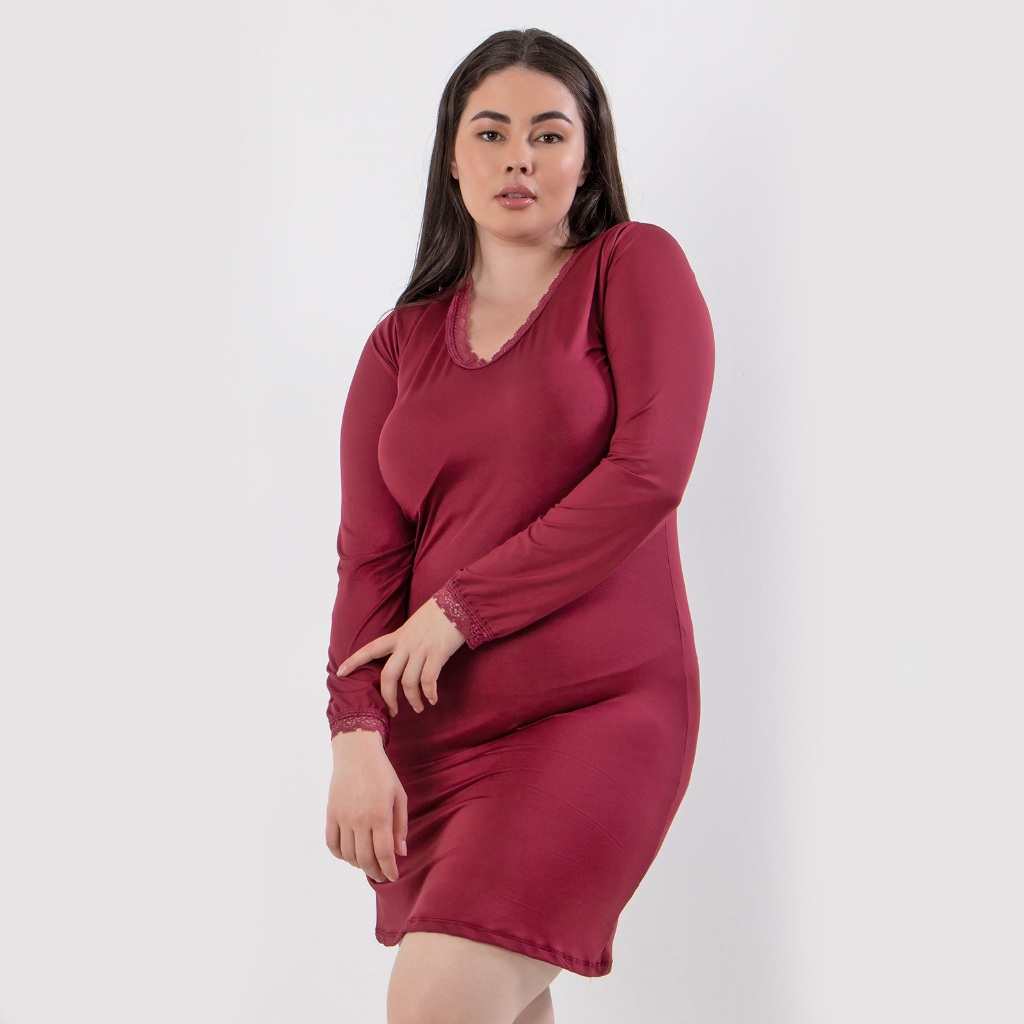 Camisola Linha Noite Plus Size Lisa Elegante Conforto | Shopee Brasil