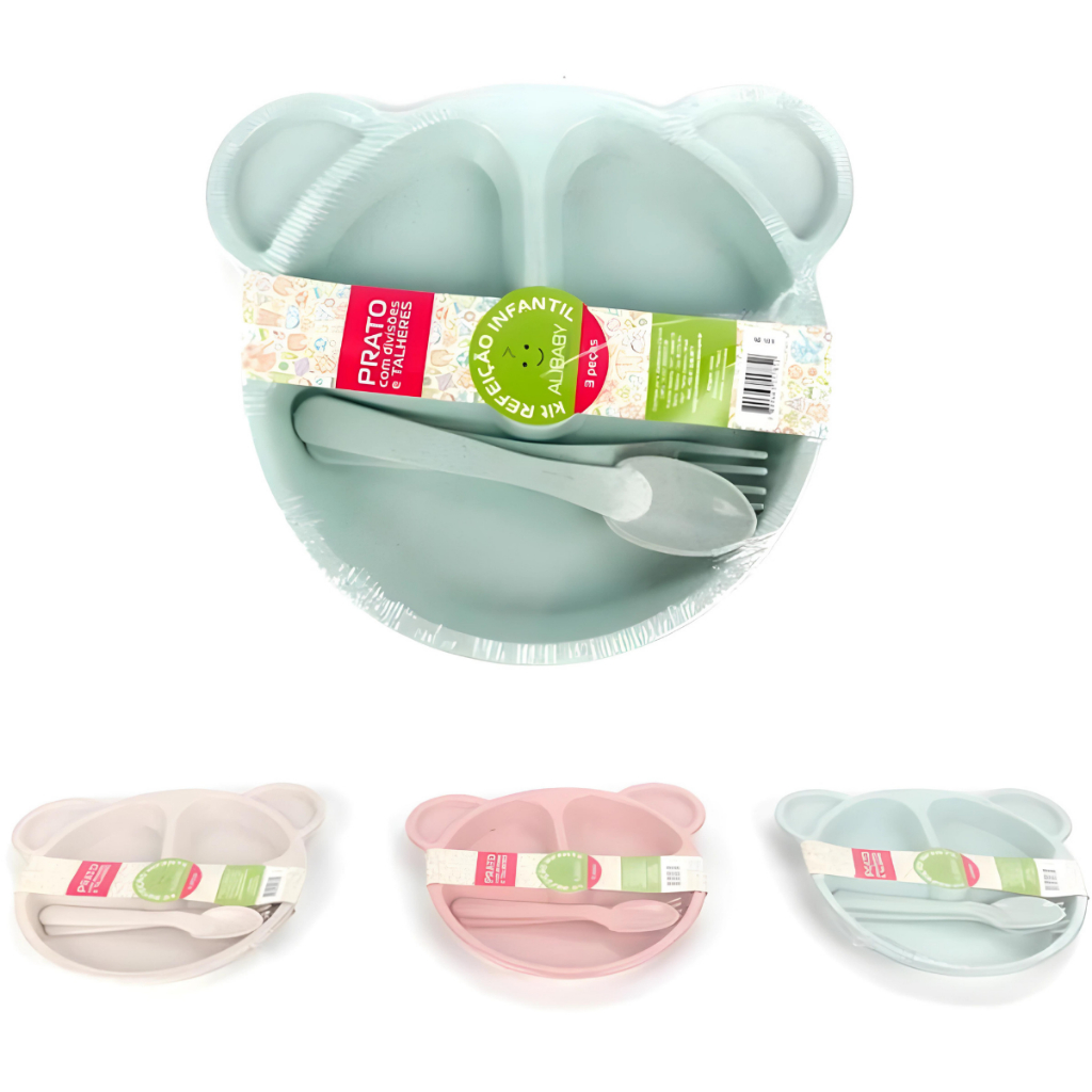 Prato Infantil de Plastico sem Bpa Kit com 3 peças Pratinho Infantil ...