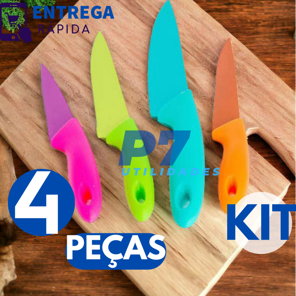 Jogo de Faca Colorida Kit 4 Facas Coloridas de Inox Versatilidade e ...