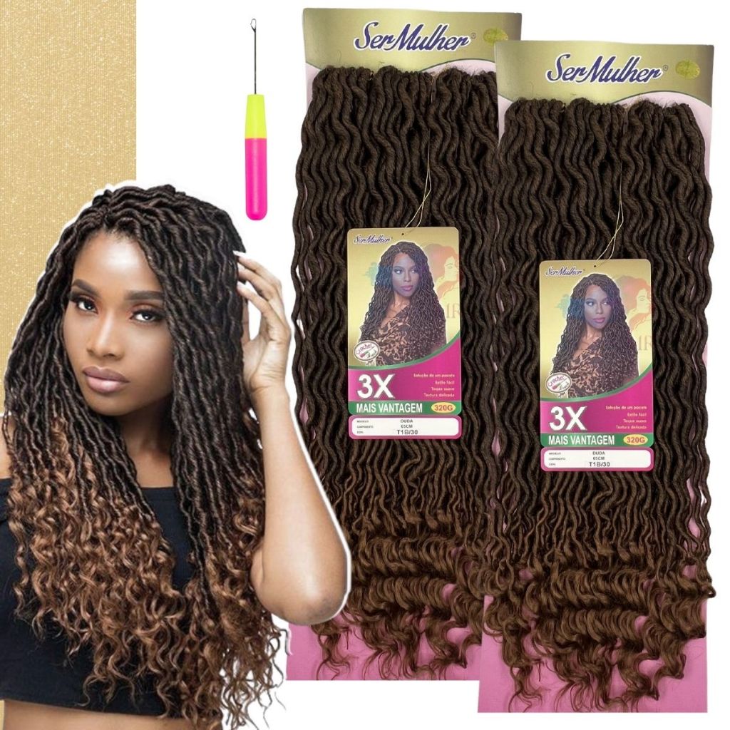 Kit 2 Aplique Cabelo Duda Cacheado Goddess Faux Locs +agulha | Shopee ...