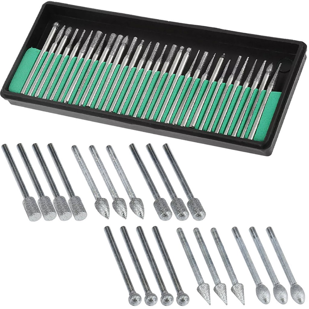 Kit 50 Pontas Diamantadas Haste 3mm para Micro Retíficas Padrão Dremel ...
