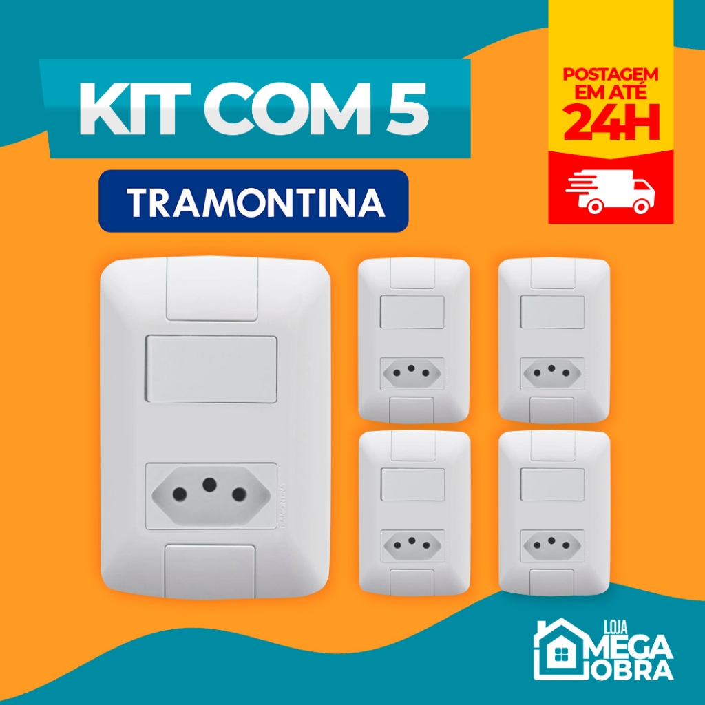 Kit 5 Conjunto Tramontina Tomada com Interruptor 10A +Tecla A6 Linha Aria | Shopee Brasil