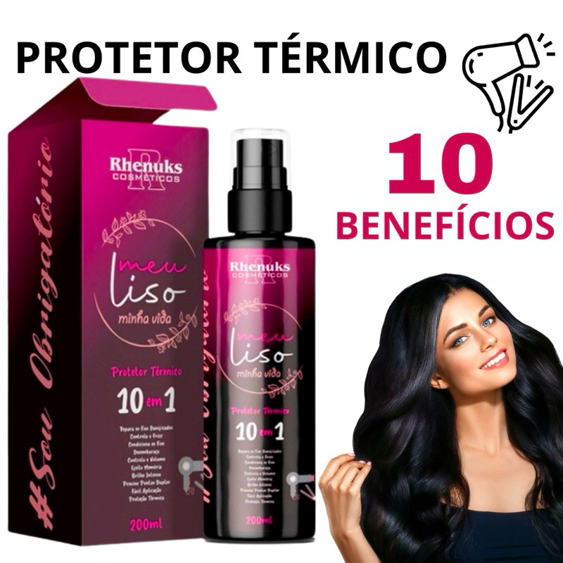 Protetor Térmico Meu Liso Minha Vida 10 em 1 Spray Cabelo Hidratado Brilhoso Cheiroso 200ml ...