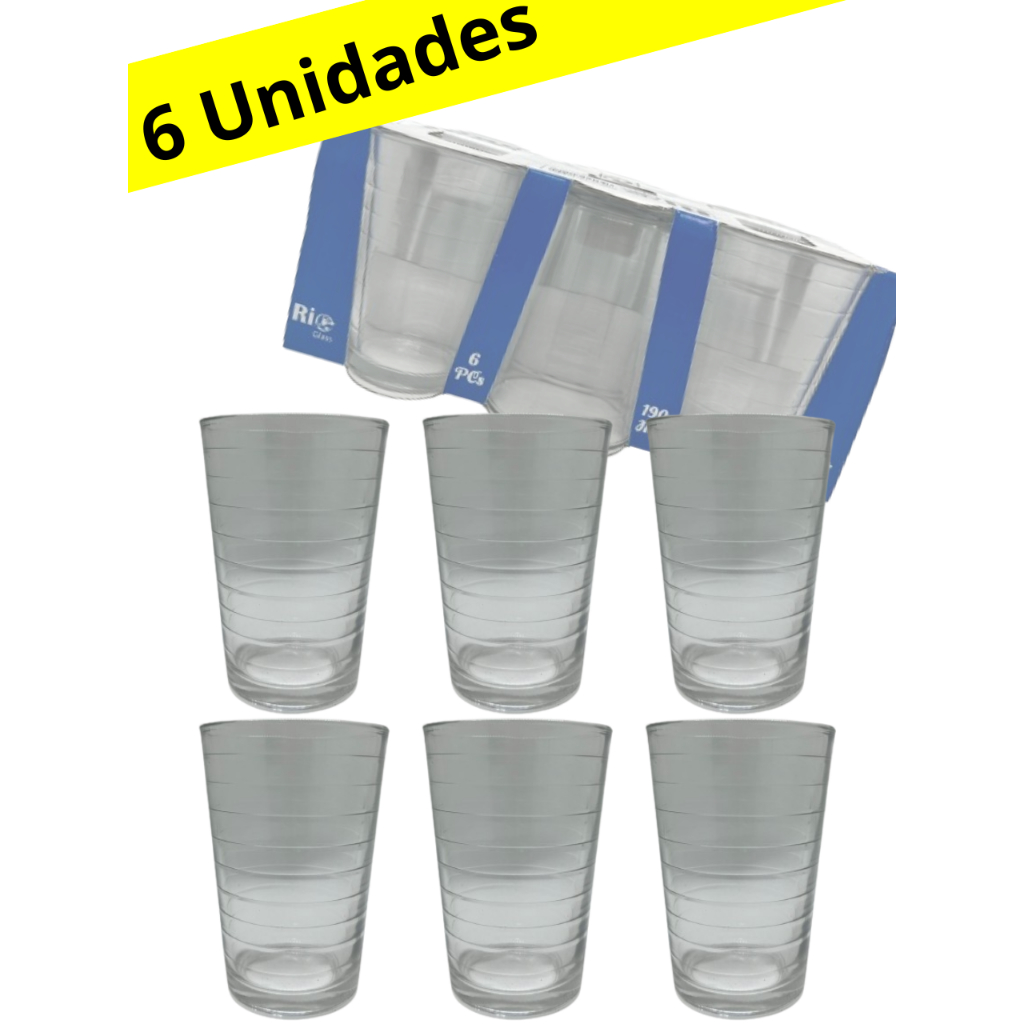 Conjunto 6 Copos de vidro 190ml Ring | Shopee Brasil
