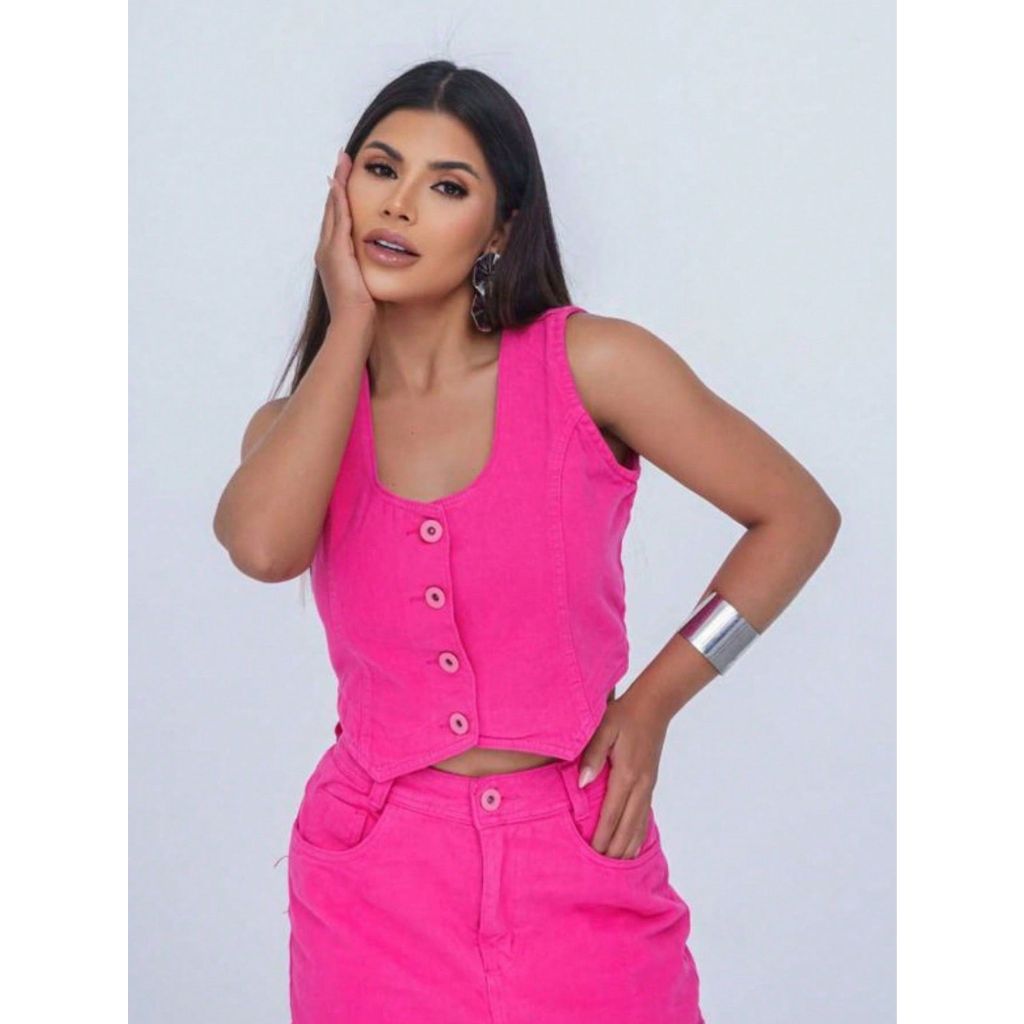 Colete pink moda feminina - moda blogueira | Shopee Brasil