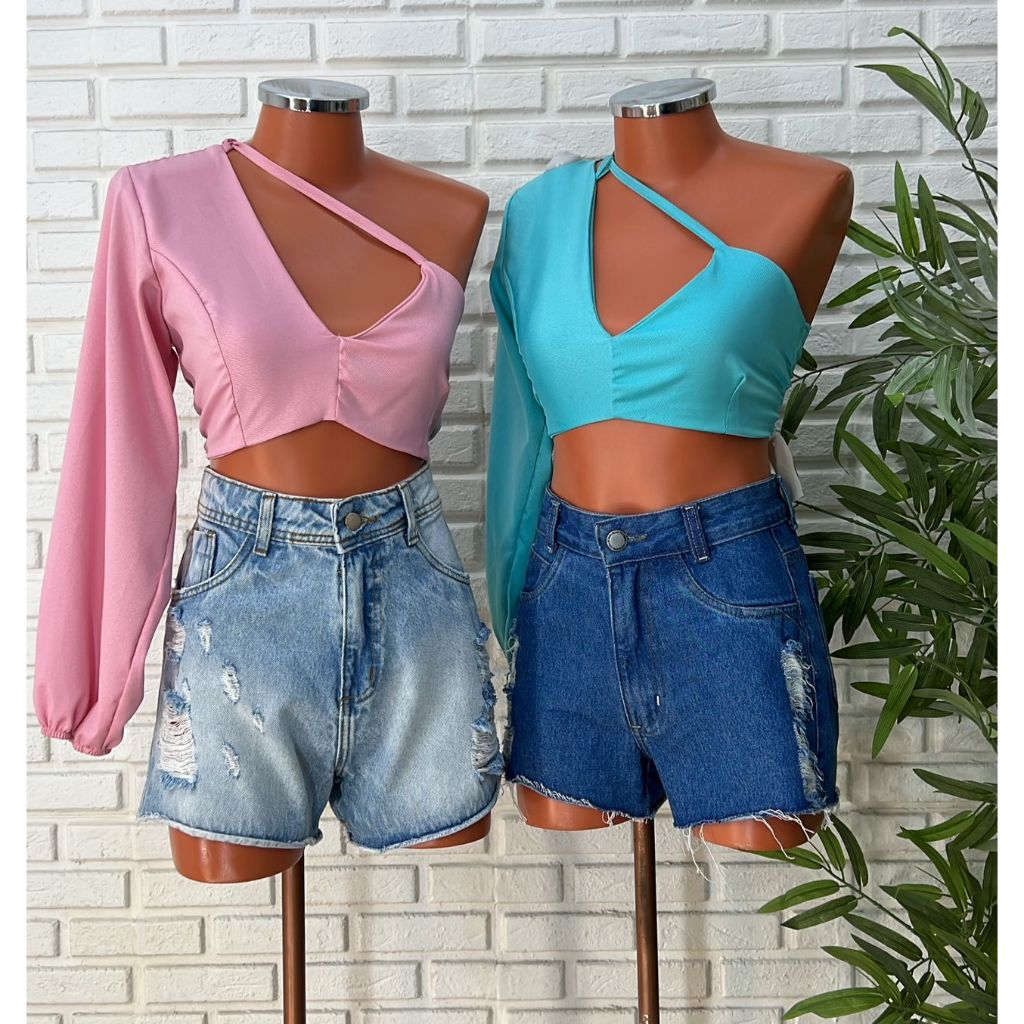 Cropped Daniela Manga Longa Uma Manga So Amarraçao Nas Costas | Shopee ...