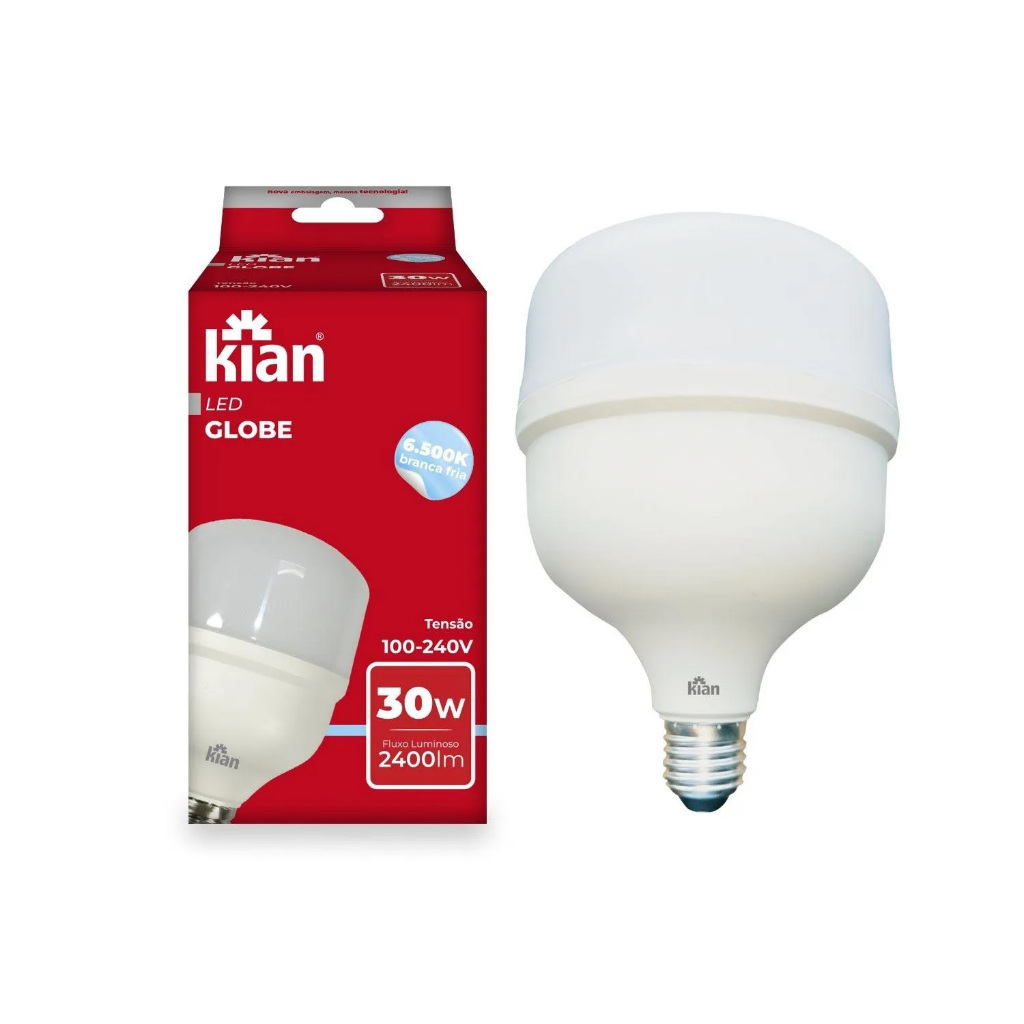 Kit 5 Lâmpada Led 20W / 30W GLobe 6500K Luz Branca Fria- Kian | Shopee ...