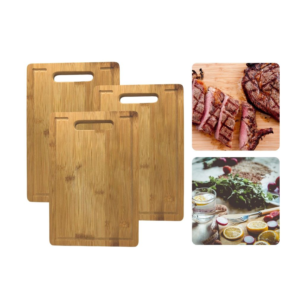 Jogo com 3 Tabua Bambu Com Calha Para Churrasco Legumes Carne Frutas ...