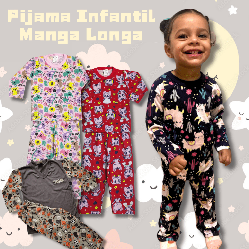 Pijamas Infantil manga longa e calça Mafessoni 100% algodão menino e ...