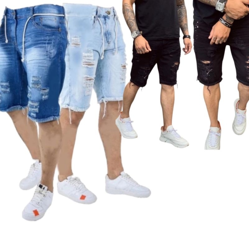Kit 2 Bermuda jeans Slim Premium Destroyer C/ Lycra Lycra slim premium ...