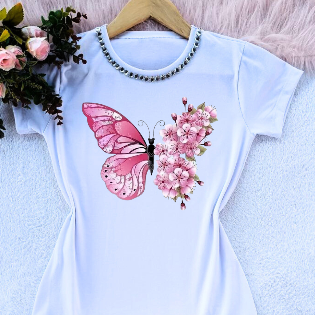 Camiseta blusa camisa t shirt feminina borboletas vários modelos com e ...