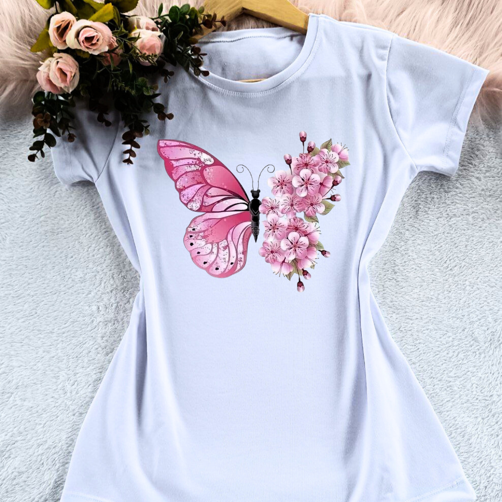 Camiseta blusa camisa t shirt feminina borboletas vários modelos com e ...