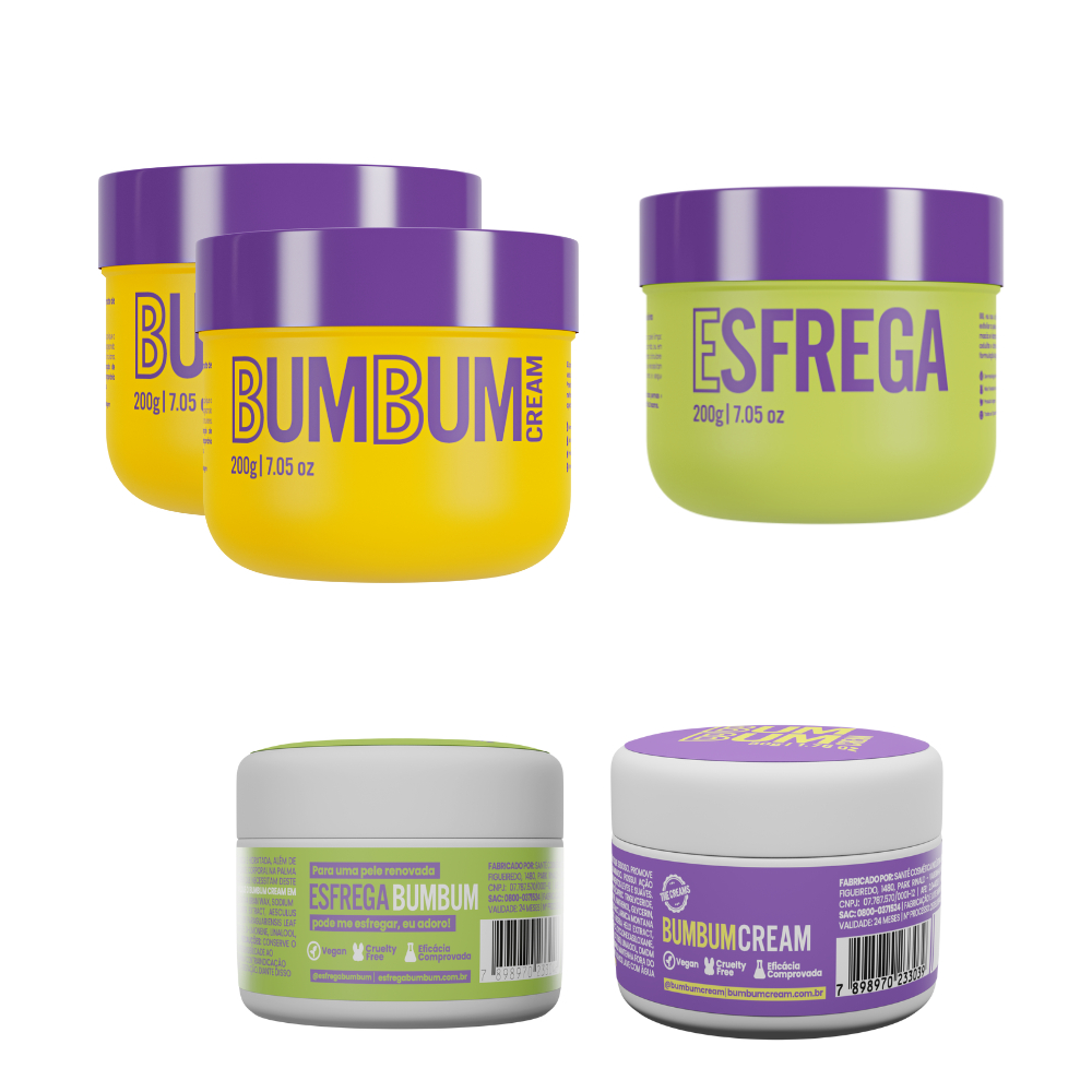 Kit Beleza Brasileira: 2x Bumbum Cream + 1x Esfrega Esfoliante + 1x ...