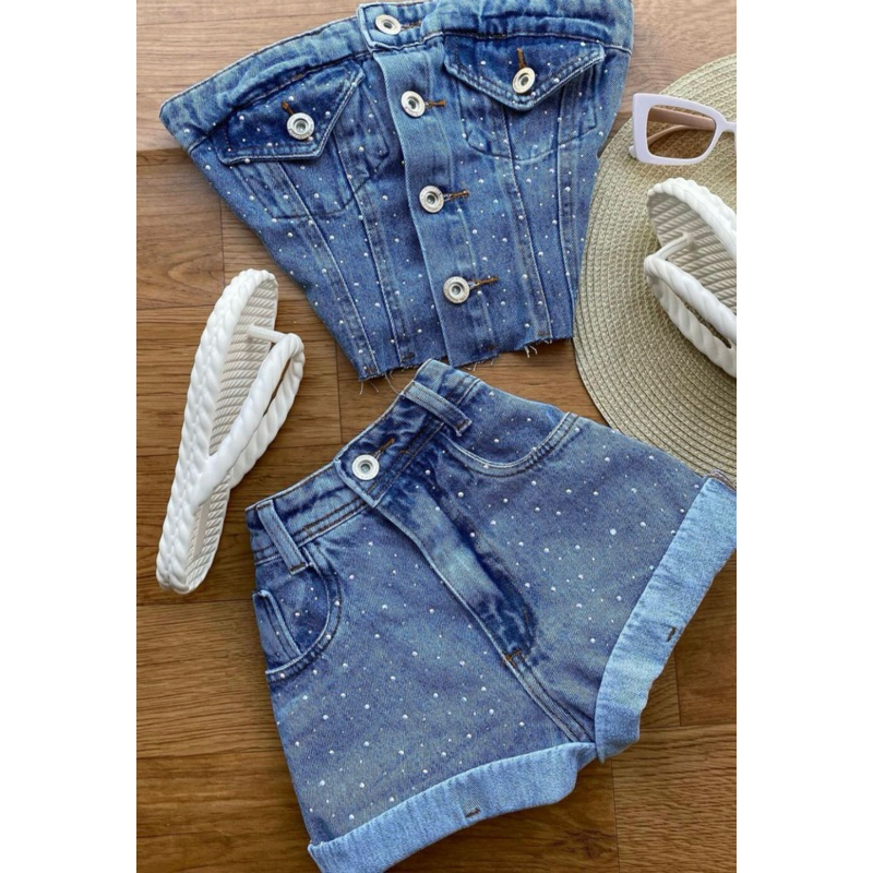 Short Feminino Jeans Brilho | Shopee Brasil