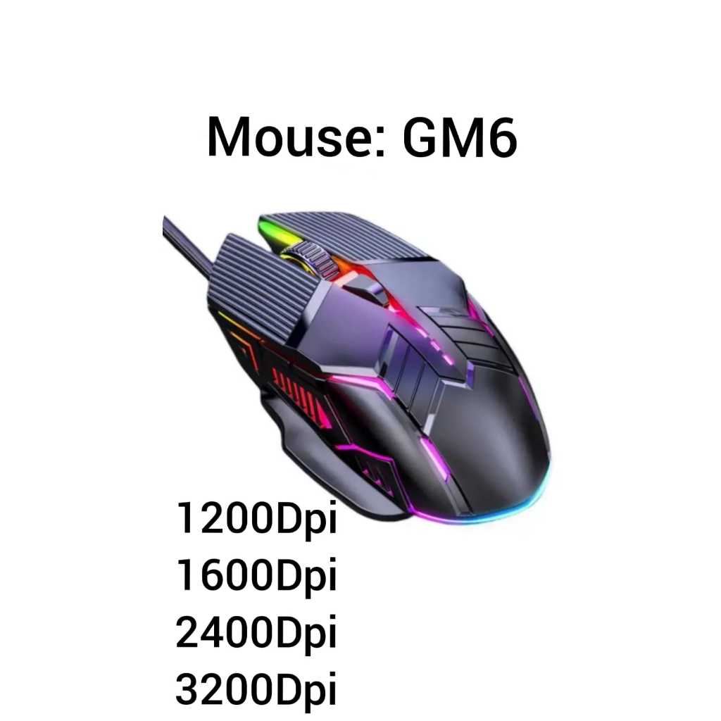 MOUSE GM6 PRETO COM 4 VELOCIDADES DE 1200DPI 1600DPI 2400DPI 3200DPI ...