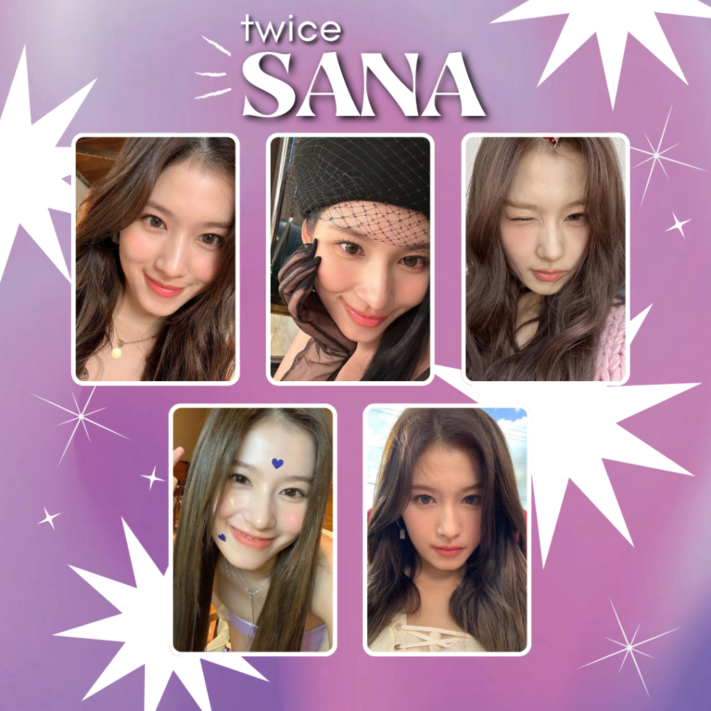 TWICE - Sana, set 5 Photocards Fanmade frente e verso, Set Coração ...