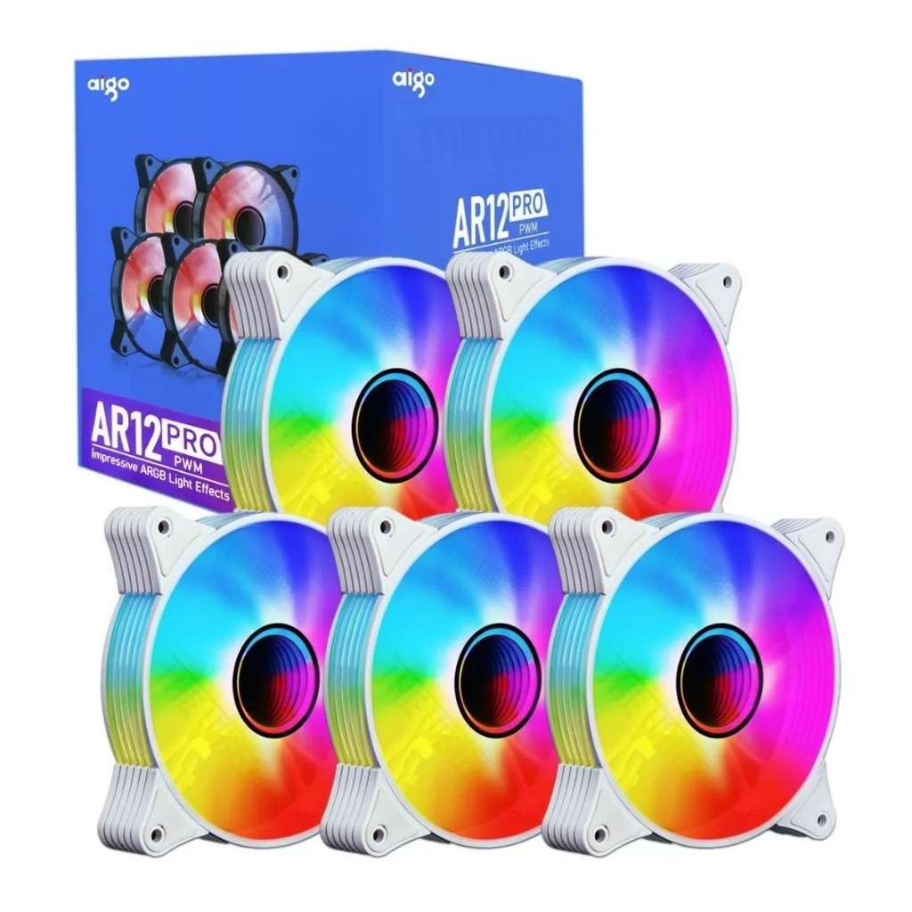 Kit 5x Fan Cooler Aigo Ar12 Pro A Rgb Pwm Branco Pc Gamer 120mm ...