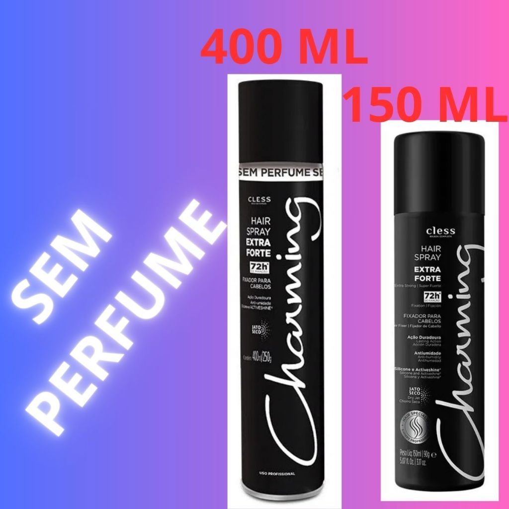 FIXADOR FORTE SPRAY LAQUE DE CABELO 400 ML OU 150 ML FIXADOR DE CACHOS CHARMING SPRAY EXTRA ...