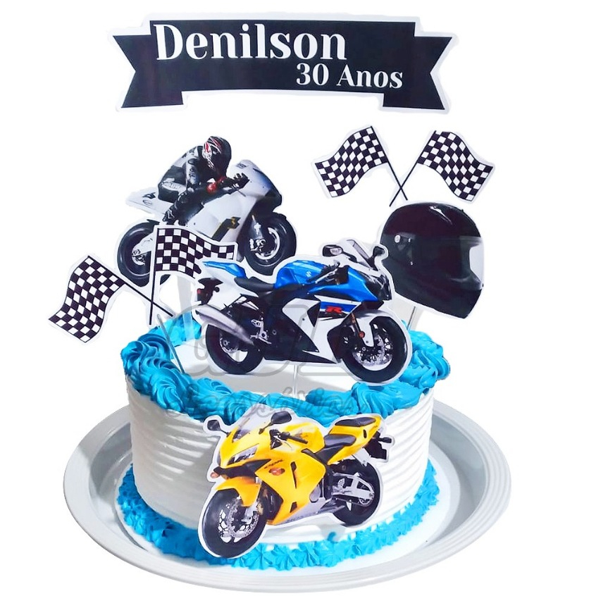 Topo Topper De Bolo Moto Motociclista Personalizado Aniversário Festa ...