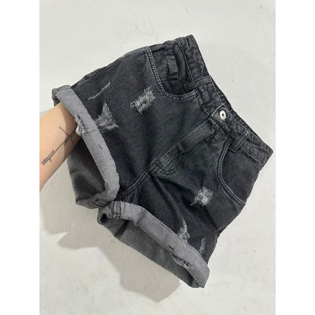 Short Jeans mon cintura alto Destroyed rasgados femininos | Shopee Brasil