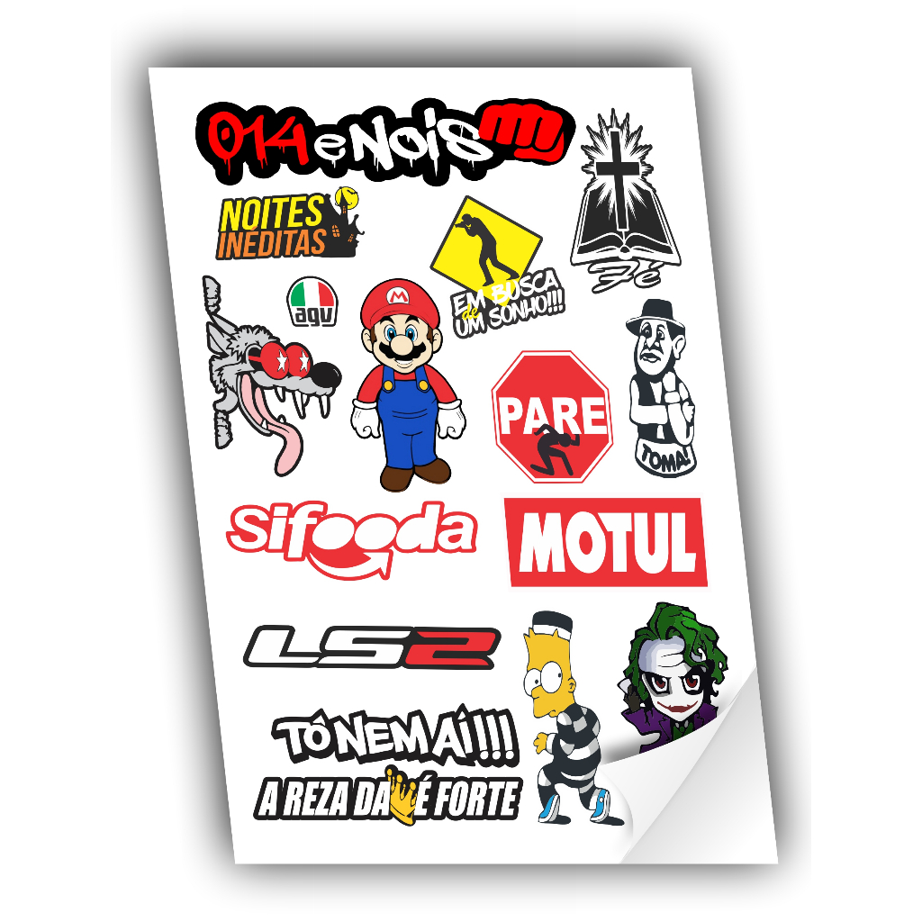 Cartela Adesivos Stickers Figurinhas para Moto Bike Carro Moto Capacete Personalizados Boa ...