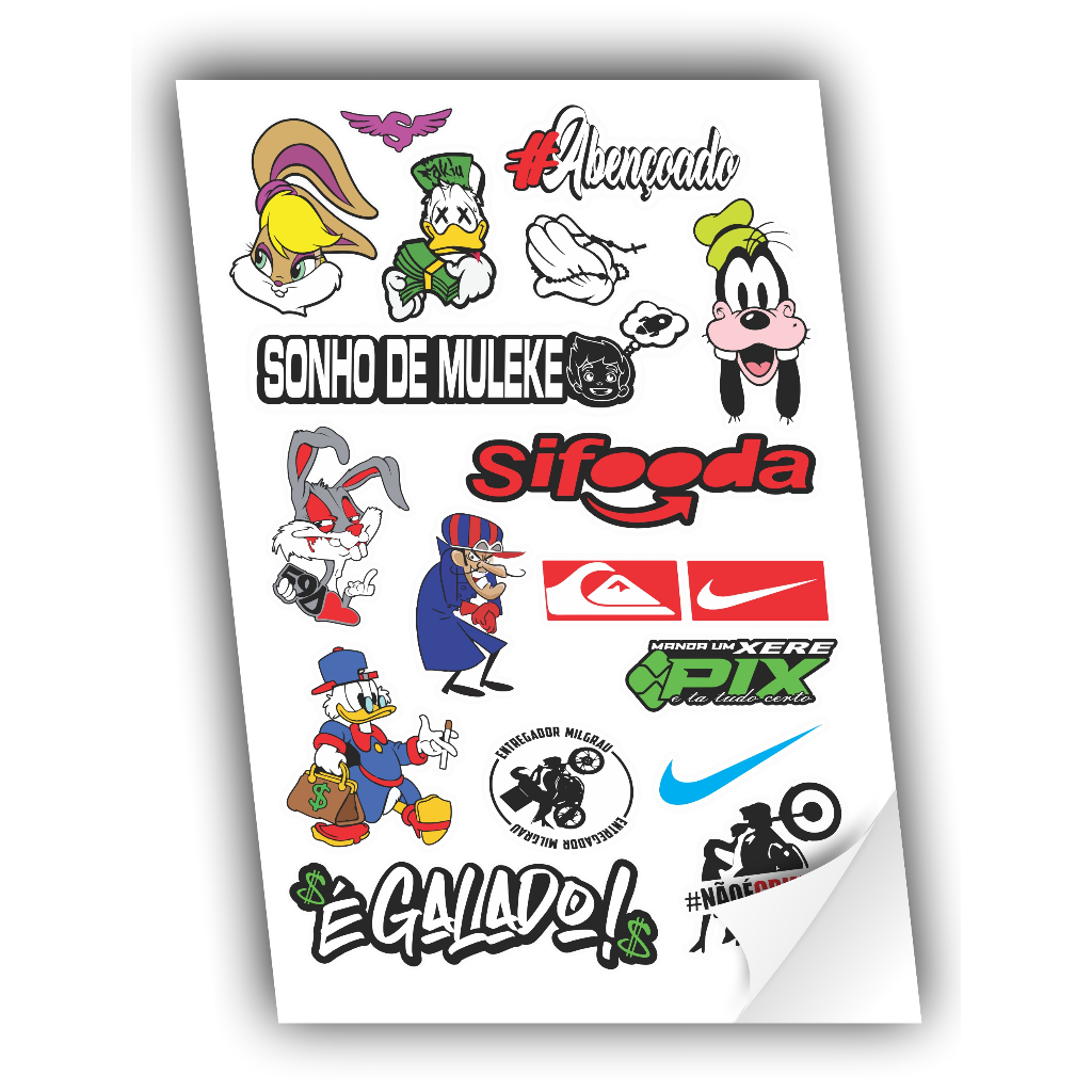 Cartela Adesivos Stickers Figurinhas para Moto Bike Carro Moto Capacete Personalizados Boa ...