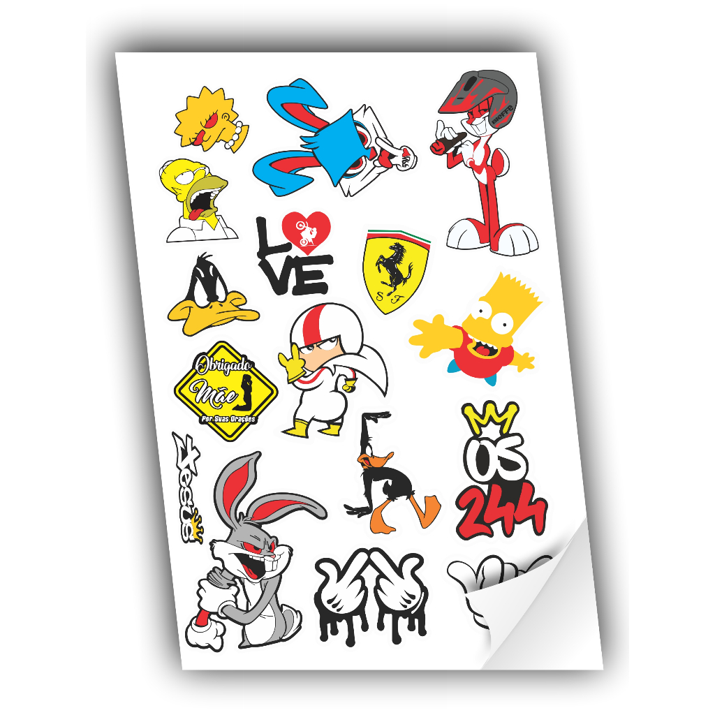 Cartela Adesivos Stickers Figurinhas para Moto Bike Carro Moto Capacete Personalizados Boa ...