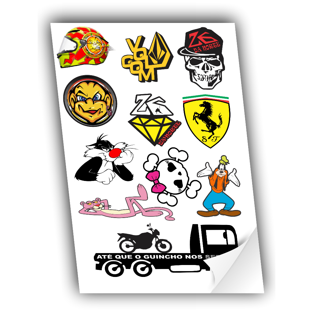 Cartela Adesivos Stickers Figurinhas para Moto Bike Carro Moto Capacete Personalizados Boa ...