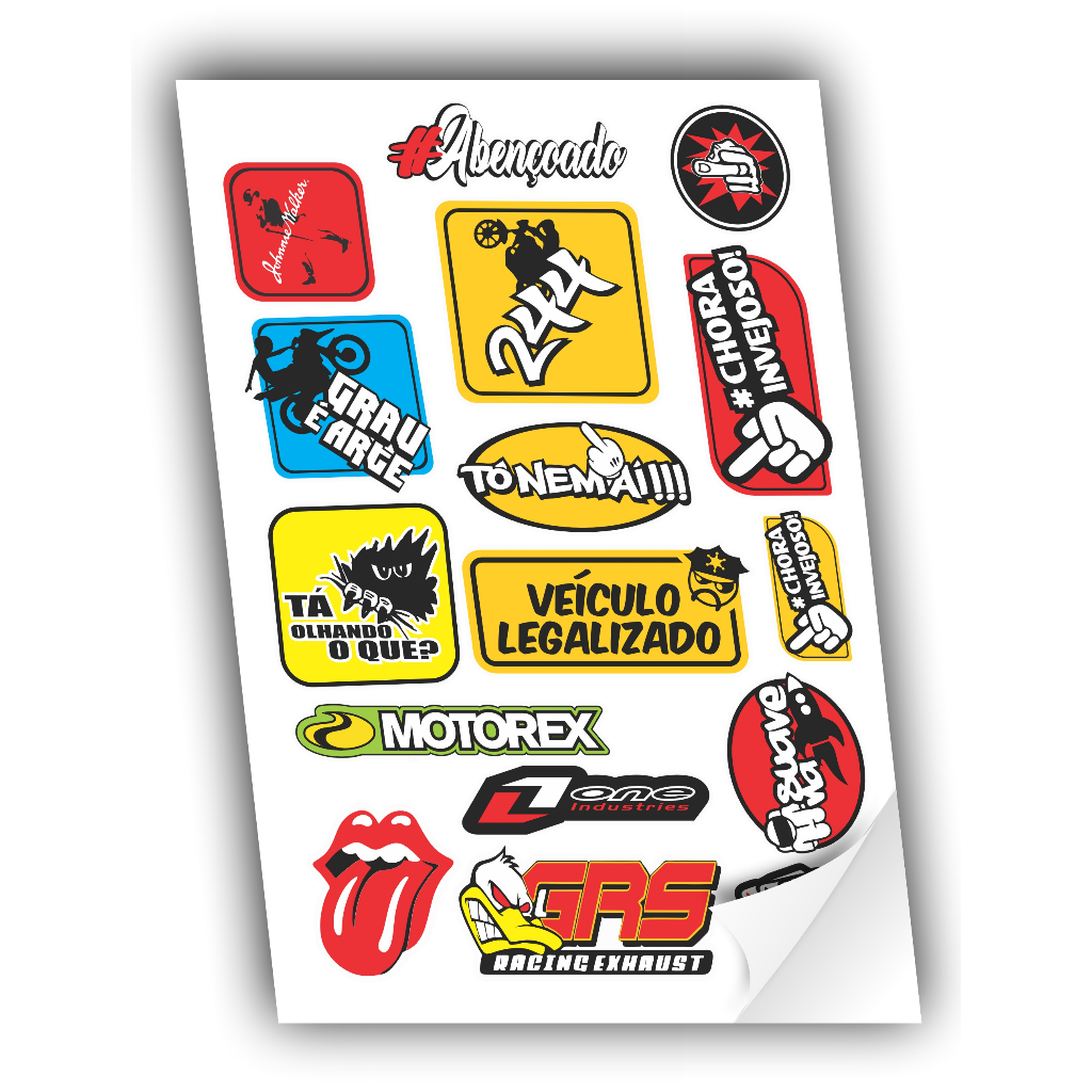 Cartela Adesivos Stickers Figurinhas para Moto Bike Carro Moto Capacete Personalizados Boa ...