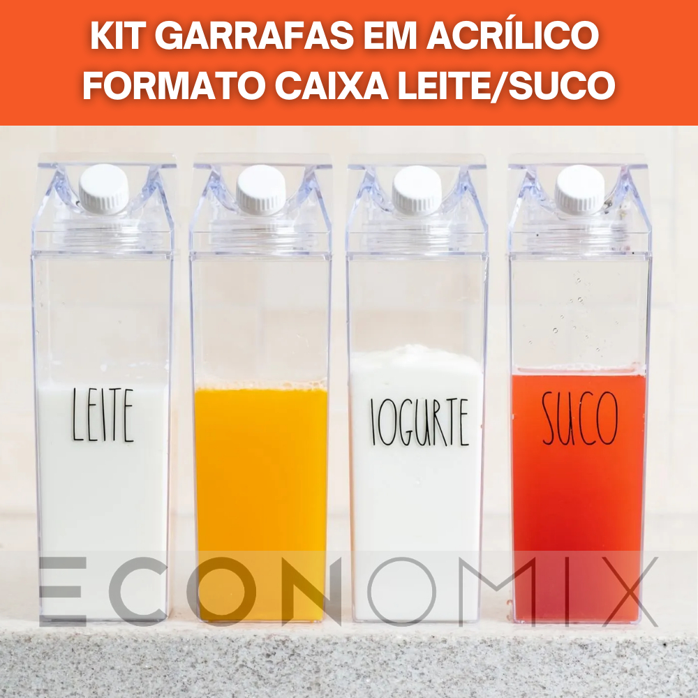KITs Garrafa Acrílico Caixa de Leite 1L Transparente Formato Caixa de Leite Uso Em Geladeira ...
