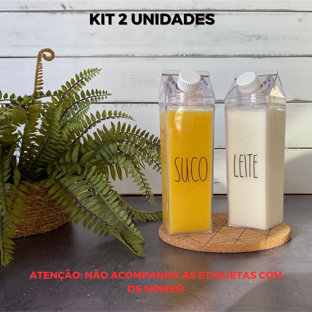 KITs Garrafa Acrílico Caixa de Leite 1L Transparente Formato Caixa de ...