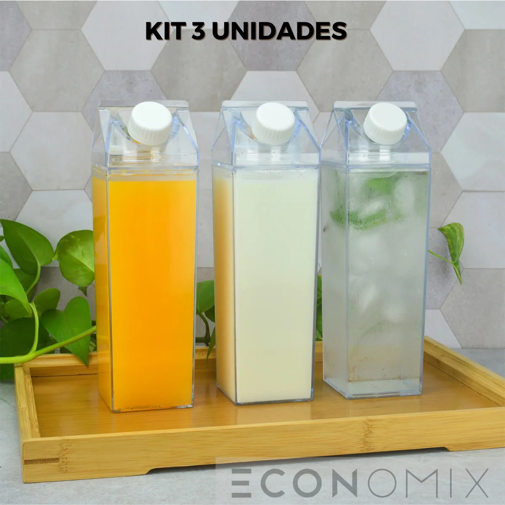 KITs Garrafa Acrílico Caixa de Leite 1L Transparente Formato Caixa de ...