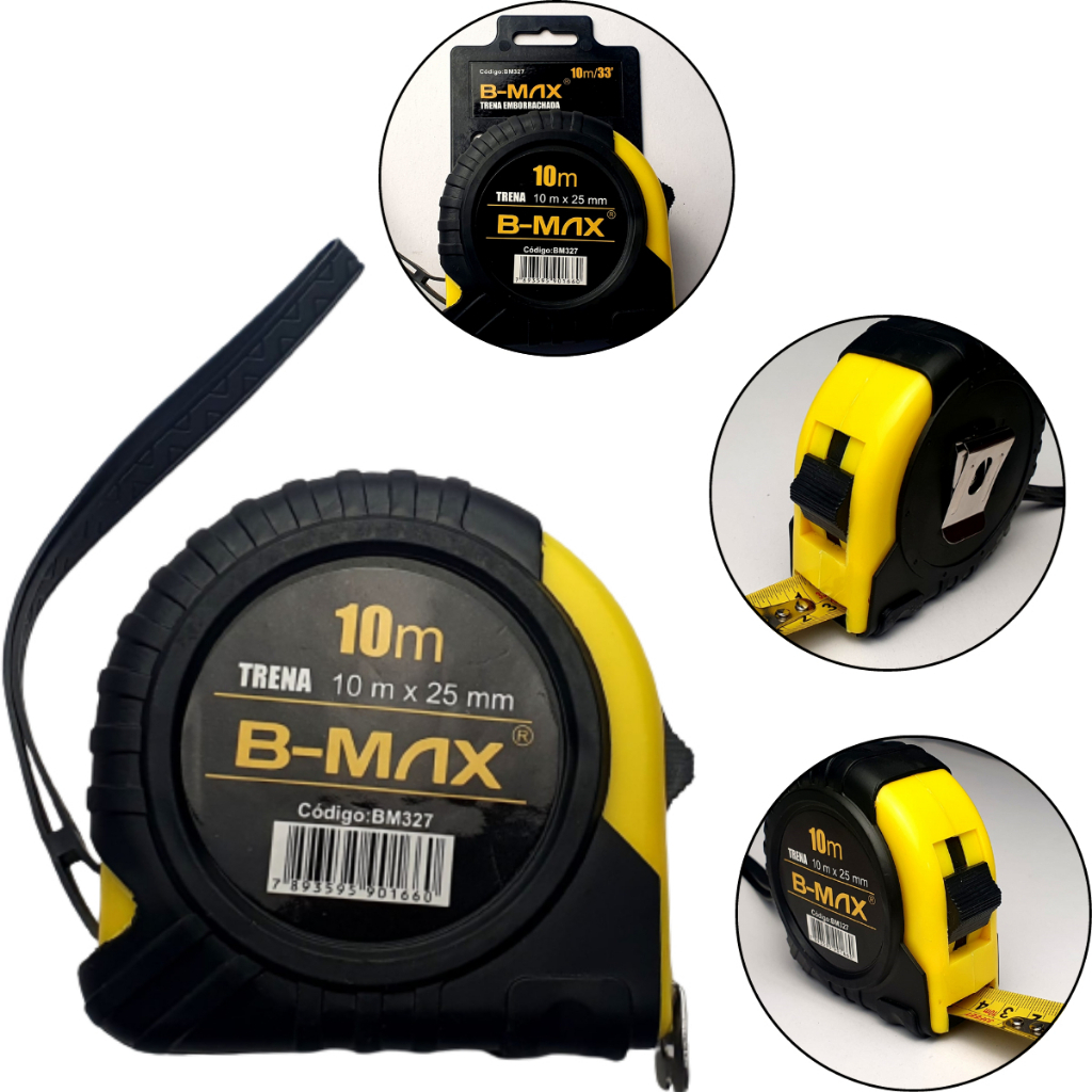 Trena 10 Metros X 25mm Emborrachada Com Trava Fita em aço Profissional ...