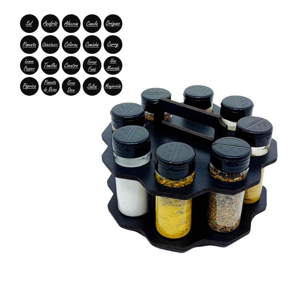 Porta Temperos Giratorio Cozinha com Alça 8 Potes, Mesa ou Bancada e 20 ...