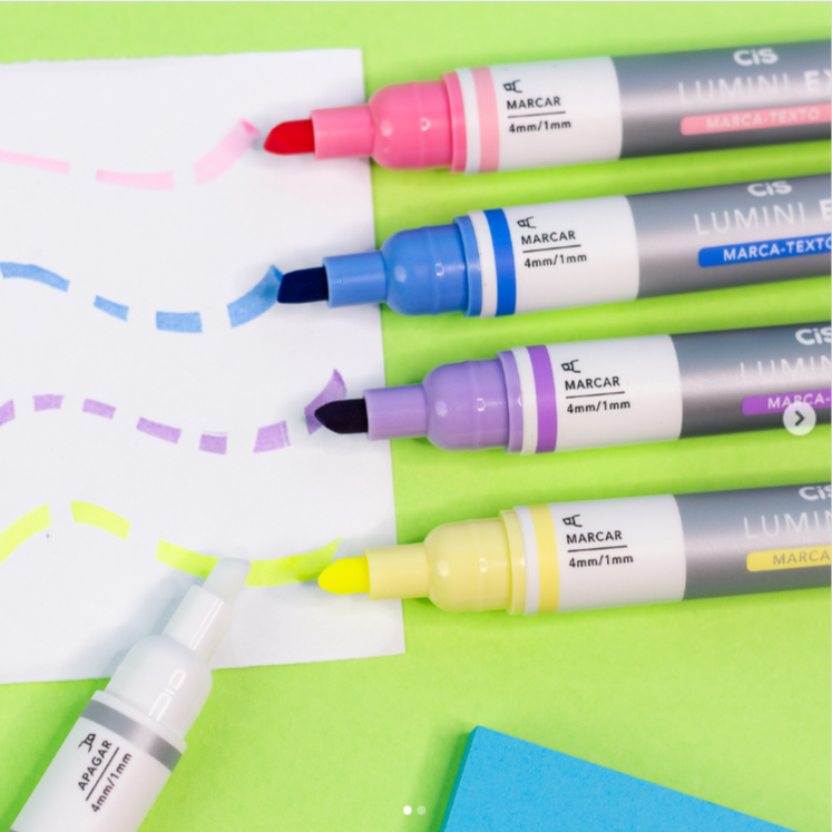 Kit 5 Marca Texto Apagável Cis Lumini - Ex Marca-Textos duas pontas ...