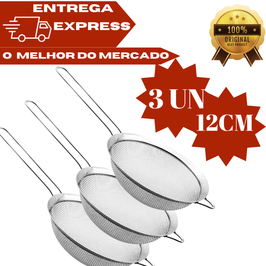 kit 03 Peneira Coador 100% Inox Tamanho 8' Ideal Para Cozinha ...