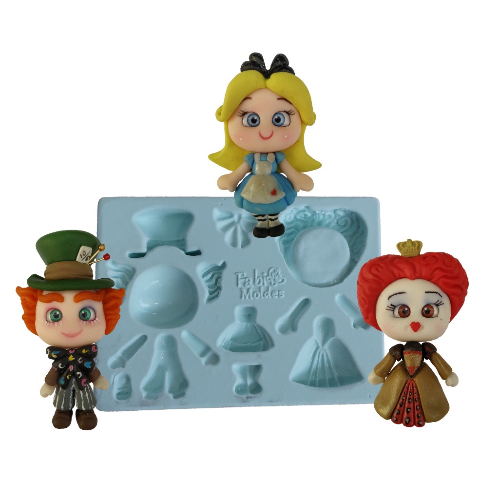Molde de Silicone Alice País das Maravilhas Chapeleiro Maluco Rainha de ...