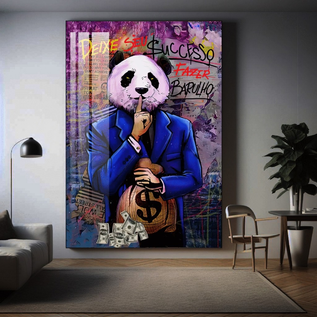 QUADRO DECORATIVO URSO PANDA MAGNTA MILIONÁRIO MONEY SALA QUARTO HALL ...