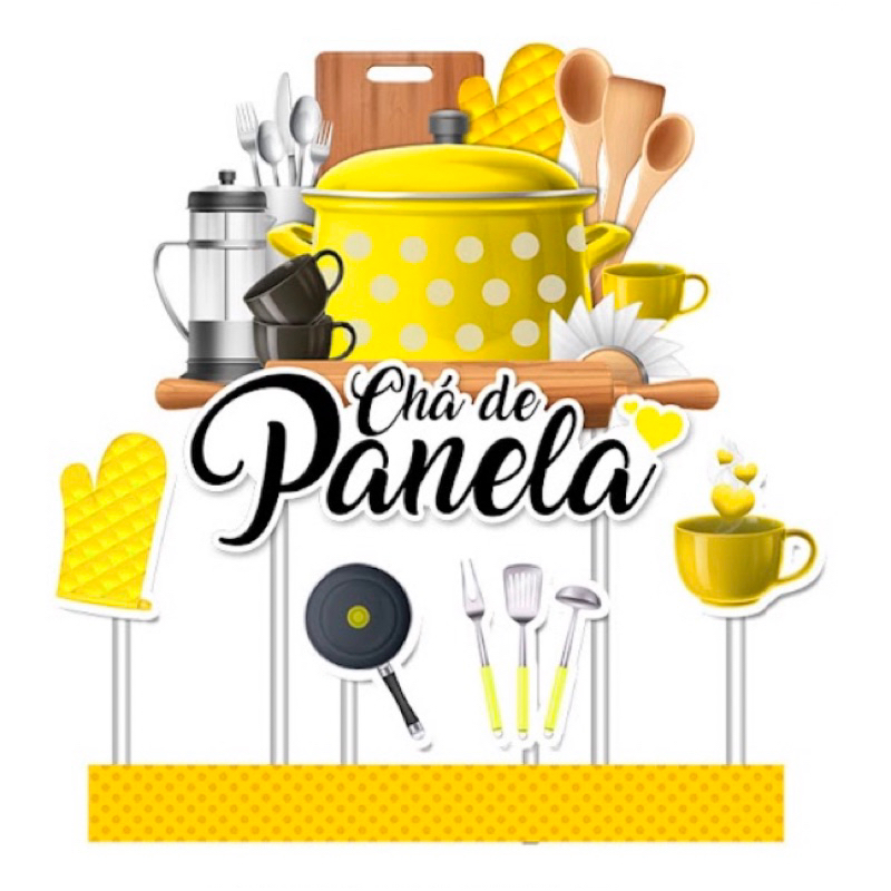 Topo de bolo chá de panela amarelo | Shopee Brasil