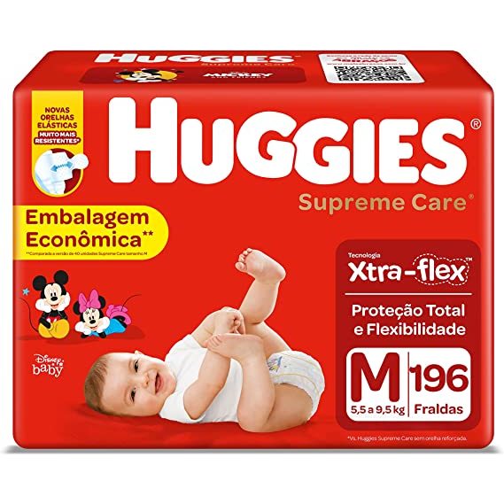 Fralda descartável Huggies M 196 unidades Supreme Care | Shopee Brasil