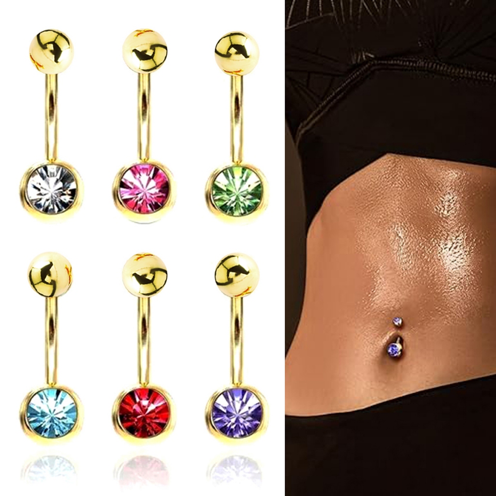 Piercing de Umbigo Dourado Curvo Aço Cirúrgico Delicado Colorido ...