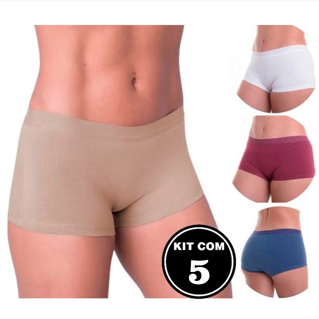 Kit 5 Calcinhas Boxer Feminina Microfibra Calcinha Box Adulto | Shopee Brasil