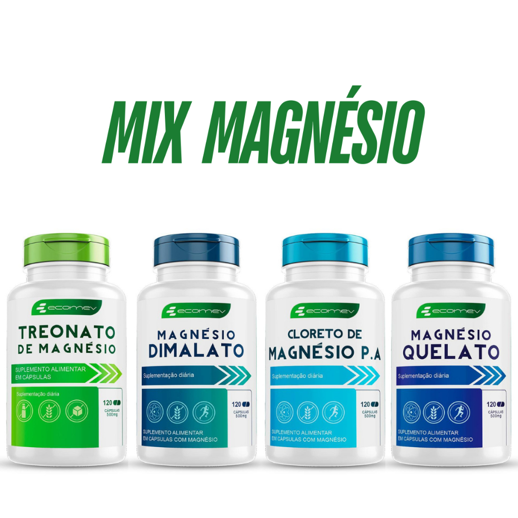 Kit Magnesio L Treonato Dimalato Quelato Cloreto PA Forma Pura Importada 500mg 480Cáp Ecomev ...