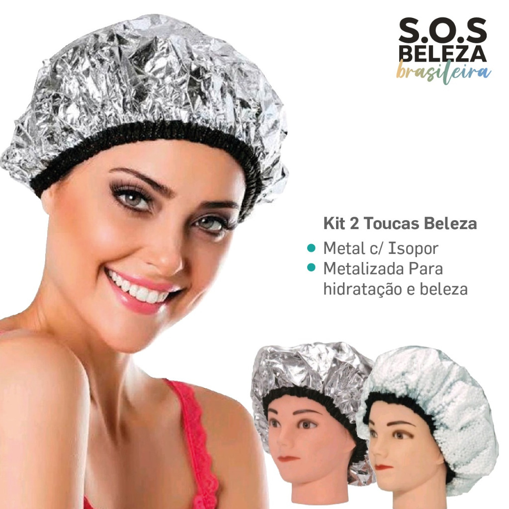 Kit Beleza com 1 Touca Térmica Metalizada + 1 Touca Térmica com Isopor ...