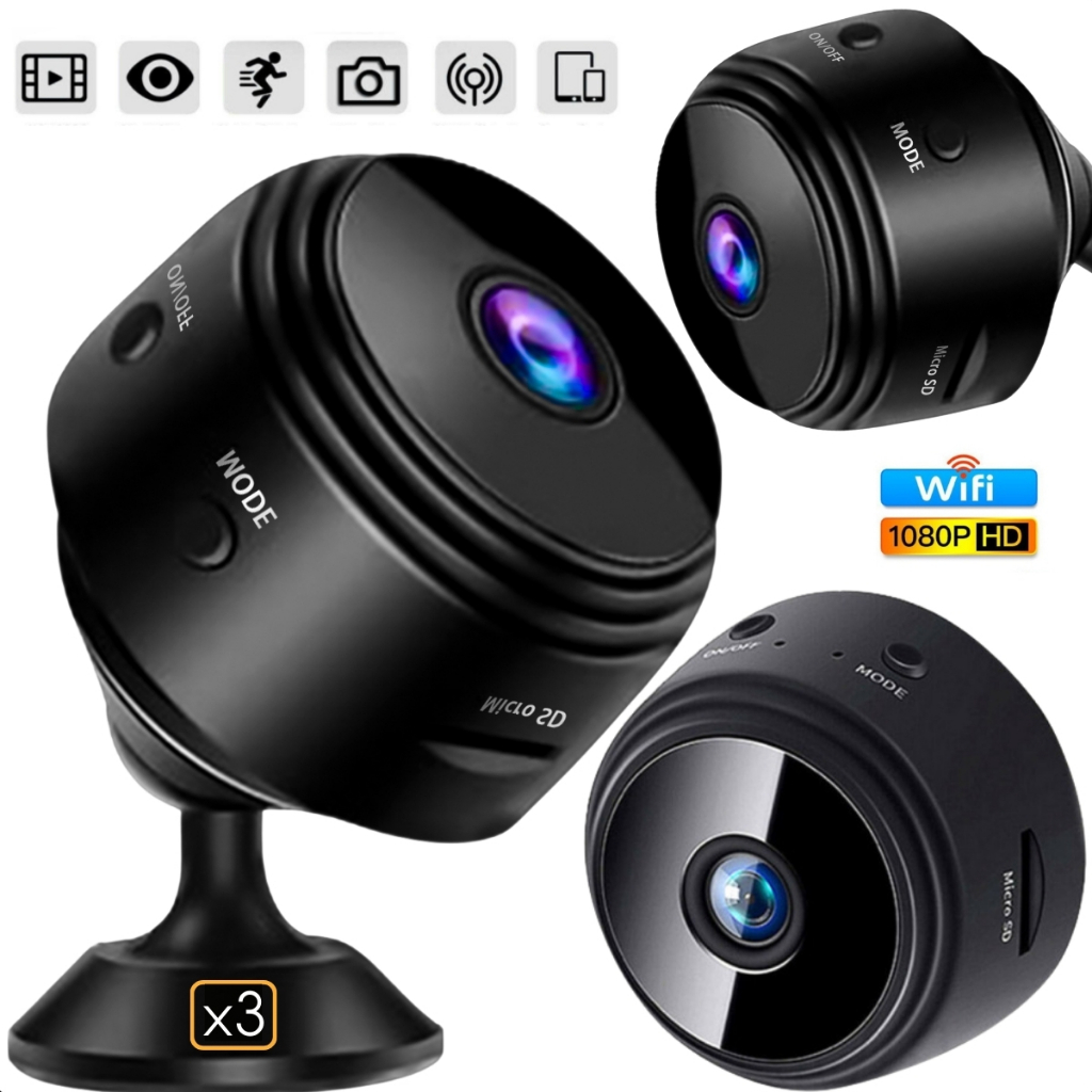 Kit 3 Mini Câmeras Espiã Wifi Sem Fio Discreta Pequena Gravador Voz ...